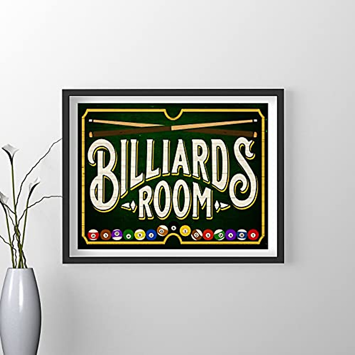 "Billiards Room" -Vintage Pool Room Sign - 14 x 11" Rustic Game Room Wall Art Print -Ready to Frame. Home-Play Room-Bar-Shop-Man Cave Decor. Great Gift for All Pool Sharks! Printed on Photo Paper.