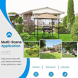 Giantex Grill Gazebo BBQ Canopy Tent Outdoor Patio Grill Shelter Double Tier Sun-Resistant Roof W/Air Vent Steel Frame Hooks Bottle Opener, 8'X5' Beige