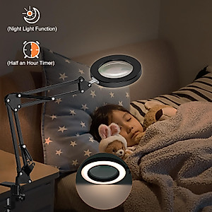 BRISON Magnifying Desk Lamp with Clamp, 3 Adjustable Light, 10 Brightness 8X Magnifier Lamps for Reading/Office/Soldering/Crafts, Swing Arms LED Desk Lamp with Sleep Timer Function