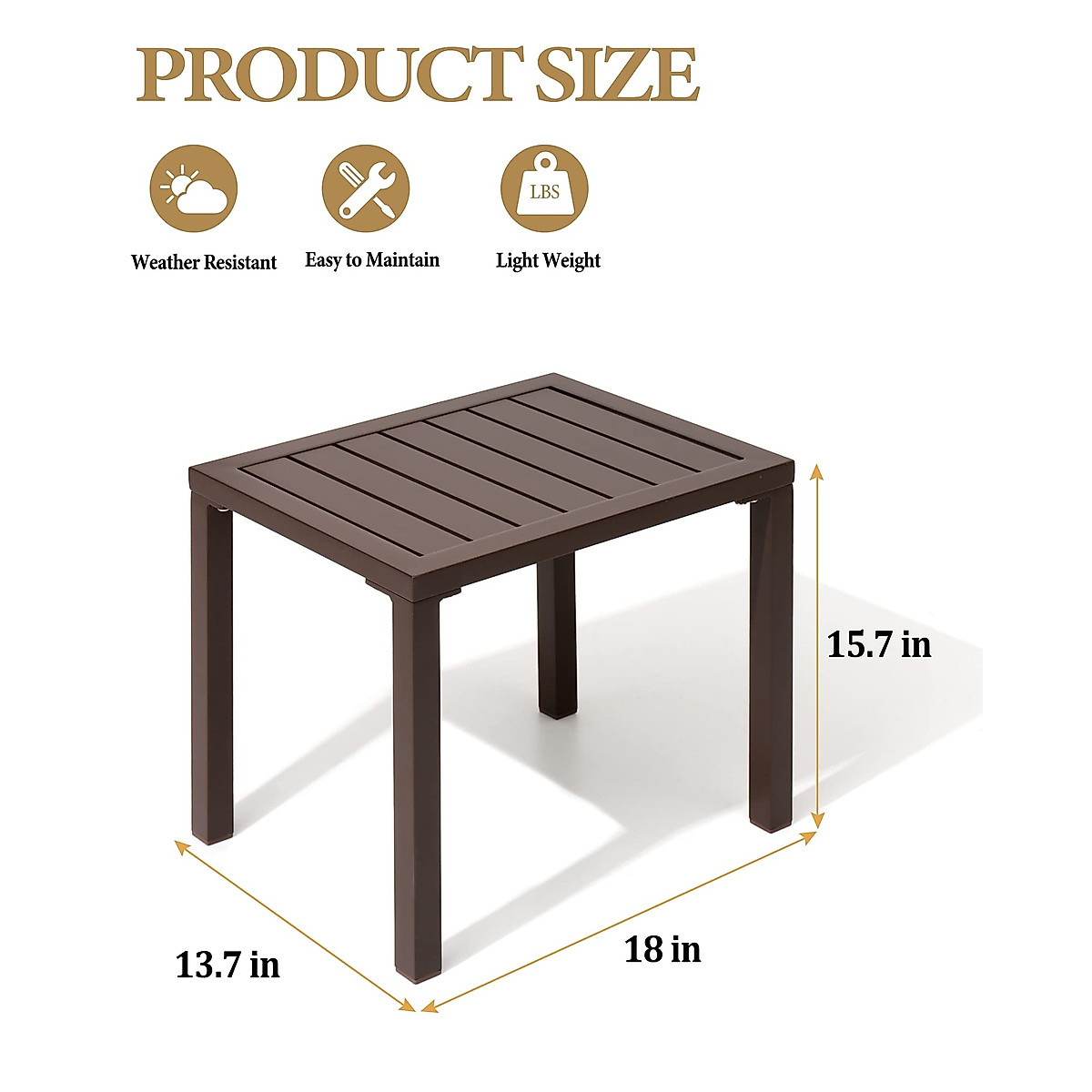 Crestlive Products Outdoor Side Table,Aluminum Rectangular Side/End Table, Small Patio Coffee Bistro Table for Outdoor Indoor (Brown)