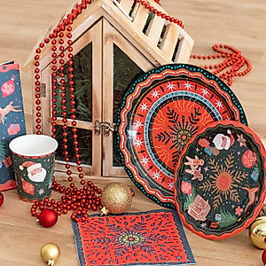 Christmas Paper Plates and Napkins Serves 16 Guests - Merry Christmas Tableware Sets With Santa Claus, Tree Snowflake | Disposable Paper Large Dinner Plates, Small Dessert Plates, Cups and Napkins