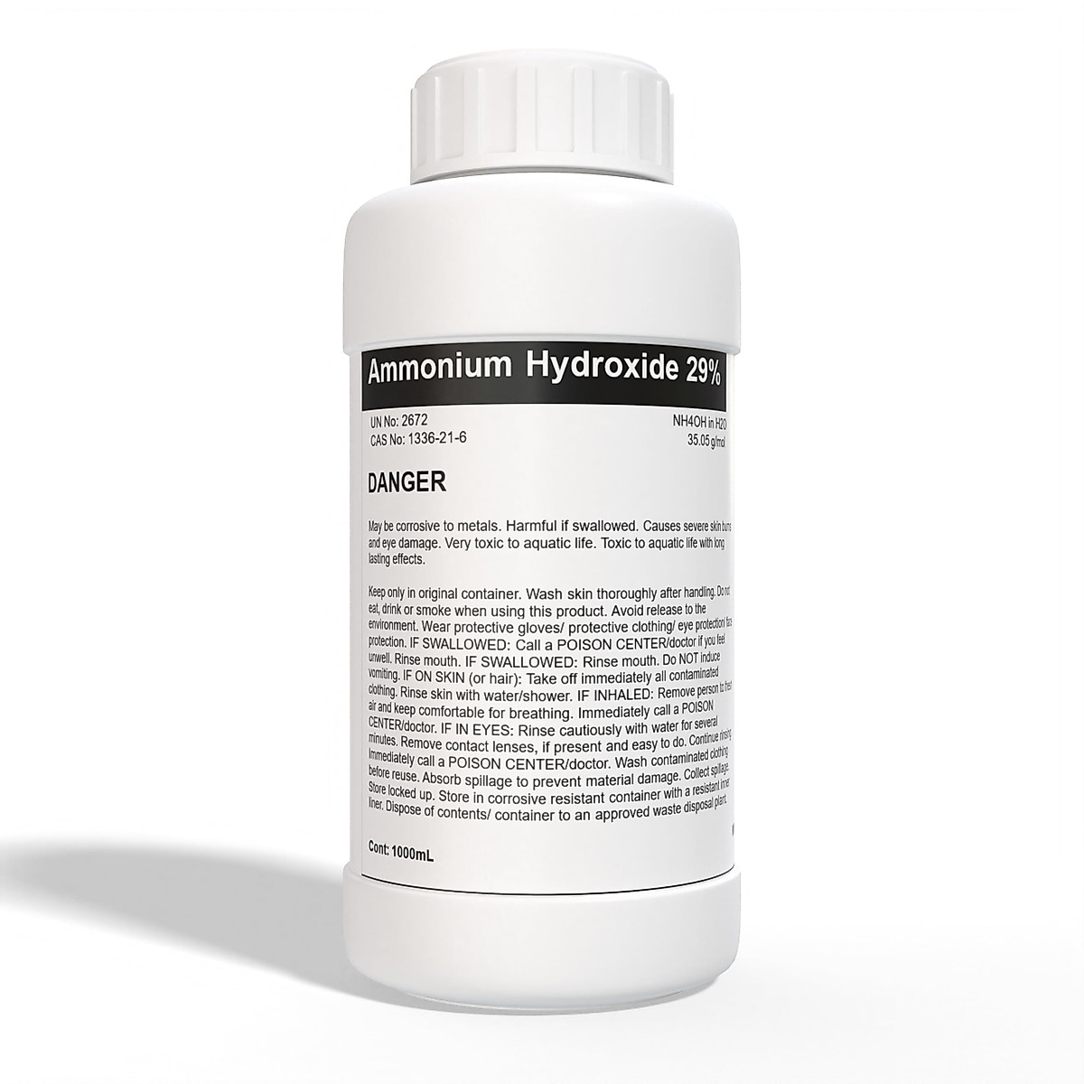Ammonium Hydroxide 29% High Purity - New Tamper-Evident Sealed Bottles - 1000mL (32 Fl Oz)