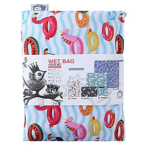 Waterproof and Reusable Wet Bag Diaper Stroller Water Resistant Swimsuit Travel Toiletries Yoga Gym Washable Carrier Small Medium Large Flamingo 4 Pack