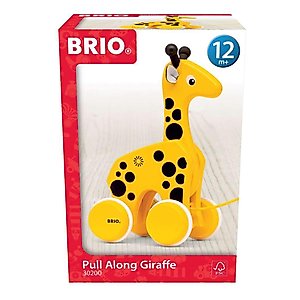 BRIO 30200 Infant & Toddler - Pull Along Giraffe Wood Baby Toy with Bobbing Head for Kids Ages 1 and up, Yellow/Brown