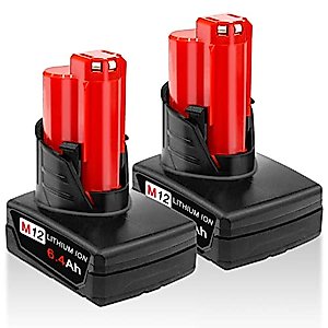 DTK 6.4Ah 12V M 12 Battery Replacement for Milwaukee M12 Battery 48-11-2410 48-11-2411 48-11-2420 48-11-2440 48-11-2460,Compatible with Milwaukee M12 Cordless Power Tools 2Pack Lithium Batteries