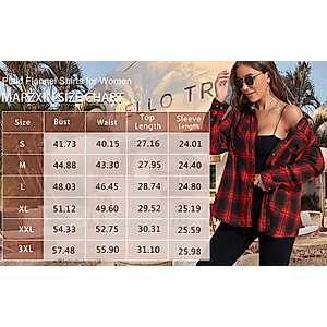 MARZXIN Plaid Flannel Shirt for Women Oversized Long Sleeve Button Down Shirts Casual Loose Blouse Tops Black Red Plaid L