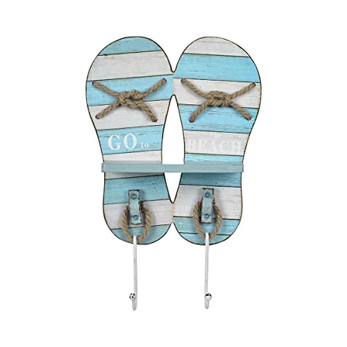 NIKKY HOME Beach Themed Flip Flop Sandal Decorative Wall Mounted Coat Hooks Towel Rack,14.96 x 3.62 x 9.96 Inches, Blue