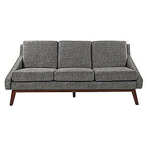 Office Star Davenport Mid-Century Sofa with Thick Cushions and Solid Wood Coffee Finish Legs, Charcoal Fabric