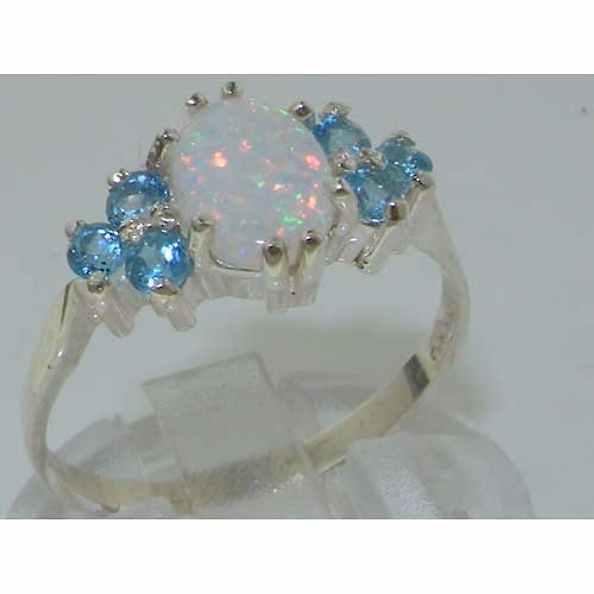 LetsBuyGold 925 Sterling Silver Natural Opal and Blue Topaz Womens Promise Ring - Size 11.5