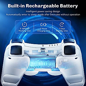 VOYEE Wireless Controller Compatible with Playstation 3 PS-3 Controller with Upgraded Joystick/Rechargerable Battery/Motion Control/Double Shock (White)