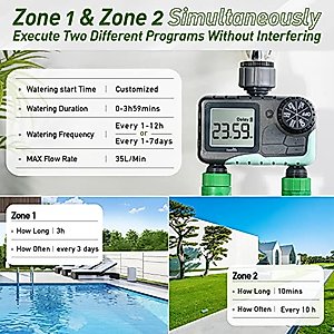 RAINPOINT Sprinkler Timer, Dual Water Timer for Garden Hose Faucet, Fully Programmable with Rain Delay/Manual/Automatic Watering Functions, Outdoor Irrigation Timer Controller for Lawn, Yard, 2 Zones