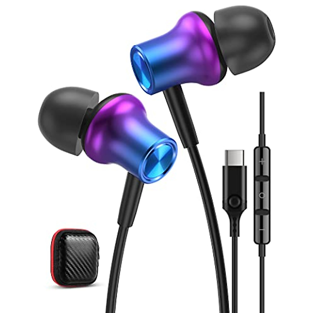 USB C Headphones Earbuds for S23 Ultra HiFi Stereo Bass Magnetic Wired Ear Buds Noise Canceling Earphones Headset with Microphone for Samsung Galaxy S22 S21 FE Google Pixel 7 Pro iPad Oneplus Purple