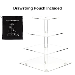 Cupcake Stand with Base, 4-Tier Square Acrylic Cupcake Display Stand Dessert Tower Pastry Stand Premium Cupcake Holder for Wedding Birthday Theme Party - Transparent