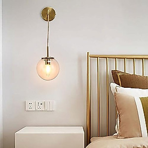 ICEMOB Modern Glass Globe Wall Sconce Set Of Two Minimalist Gold Wall Light Fixture With Adjustable Cord Brass Round Glass Wall Mounted Reading Lamp For Bathroom Mirror Bedside Stairs