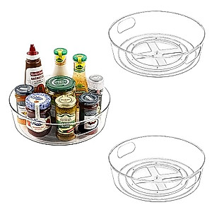 3 Pack Lazy Susan Organizer for Cabinet, Upgraded 11.5" Clear Lazy Susan Turntable with Handles and Raised Edge, Rotating Lazy Susan Spice Storage for Kitchen, Pantry, Refrigerator, Bathroom, Table