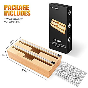 2 in 1 Foil and Plastic Wrap Organizer, Bamboo Packaging Dispenser with Cutter for Kitchen Foil, Plastic Wrap Organizer, Compatible with 12" Rolls