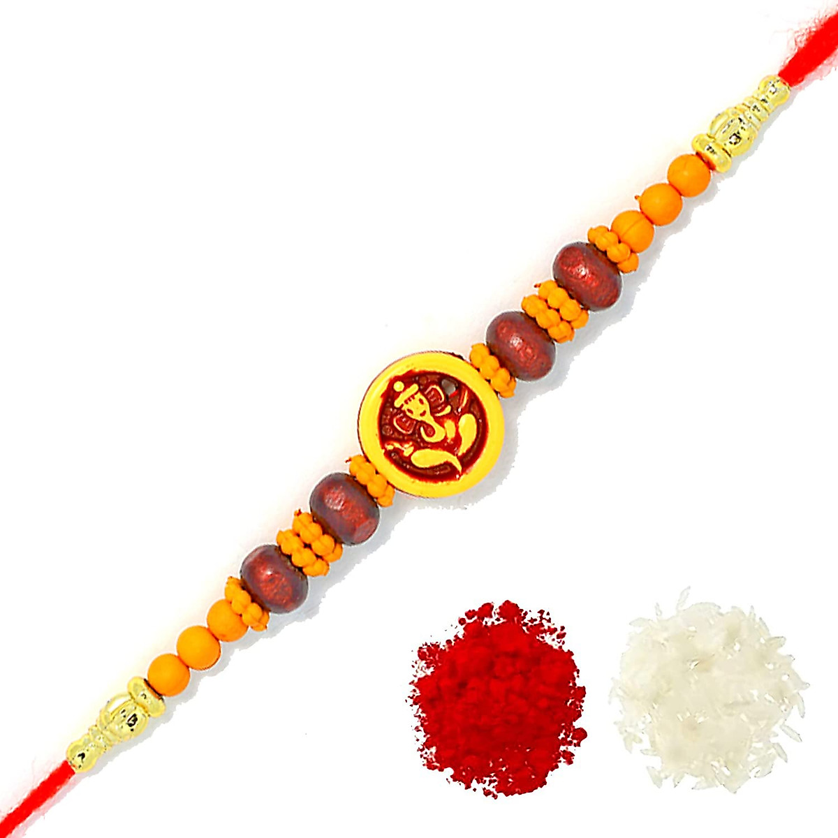 Dmoksh Rakhi for Brother 4 Pics Rakhi Set Designer Rakhi for Brother With Roli & Rise|God Rakhi for Raksha bandhan |Bracelet Rakhi|Wooden Beads&Pearl|Best Gift Rakhi for Brother.