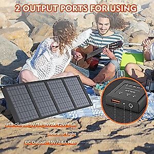 Apowking 40W Portable Solar Panels, Foldable Solar Panel Charger for 100-300W Portable Power Station, with Adjustable Kickstands, DC 12-15V Output, USB 3.0 Port for Camping Van RV Trip