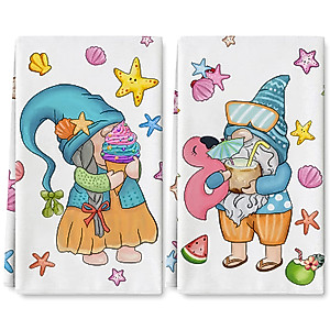 AnyDesign Summer Kitchen Towel Watercolor Beach Gnomes Dishcloths 18 x 28 Inch Summer Starfish Pineapple Decorative Hand Drying Tea Towel for Cooking Baking Cleaning Wipes, 2Pcs