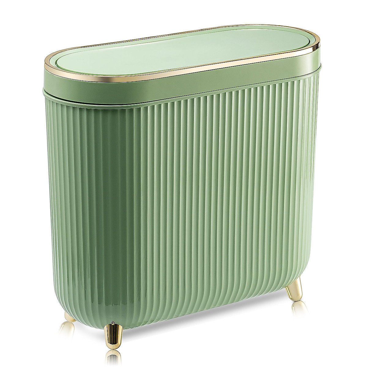Supteron Bathroom Trash Can with Lid 3.2 Gallon Narrow Trash Can Small Plastic Trash Bin 12 Liter with Press Type Lid for Bedroom Bathroom, Mint Green
