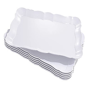 BBG 6 Pack Rectangle White Plastic Serving Trays, 15" x 10" Heavy Duty Serving Platters, Reusable Trays Perfect For Wedding, Parties & Buffet,Spring