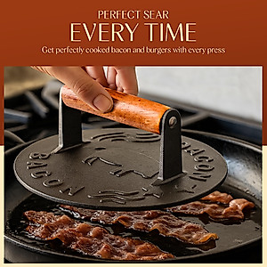 Bellemain Cast Iron Grill Press, Heavy-duty bacon press with Wood Handle, 8.5-Inch Round