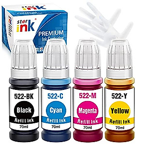 522 Ink Bottle Refill Compatible Replacement for Epson 522 Ink Combo(Not Sublimation Ink) Used for EcoTank ET-2800 ET-2803 ET-2720 ET-4800 ET-4700 Printer(Black Cyan Magenta Yellow) 4-Bottle