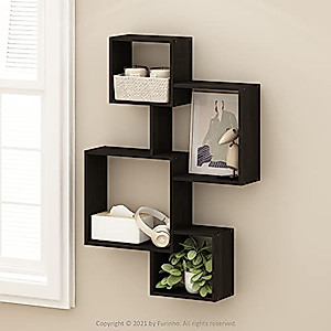 Furinno Rossi Interweave Wall Mount Floating Cube Shelf, Set of 4, Espresso