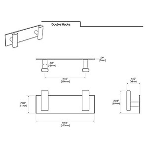 Gatco 1283 Elevate All Modern Décor Double Rectangle Hook, Chrome/Wall Mounted 6.5" W X 2" H 2-Hook/Robe, Towel Hook for Bathroom