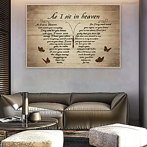 Butterflies Vintage Canvas Wall Art Canvas As I Sit in Heaven and Watch You Everyday Poem Painting on Canvas Wooden Background Rustic Inspirational Quotes Wall Art Paintings Quotes Poem Room