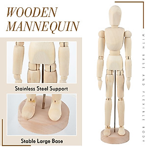 Hiboom 4 Pcs Artists Wooden Manikin 12 Inch Wooden Mannequin Figure Posable Drawing Figure Flexible Articulated Human Mode Body with Base for Home Office Desk Sketching Painting Gift