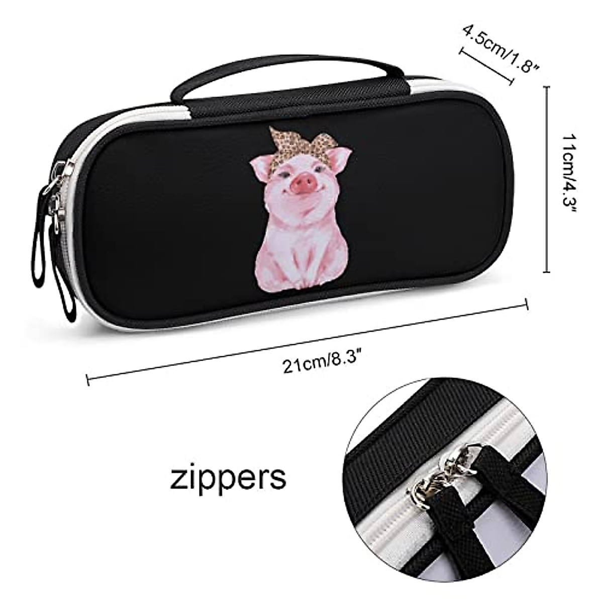 Pig Bandana Cute PU Leather Pen Pencil Bag Organizer Portable Makeup Carry Case Storage Handbag