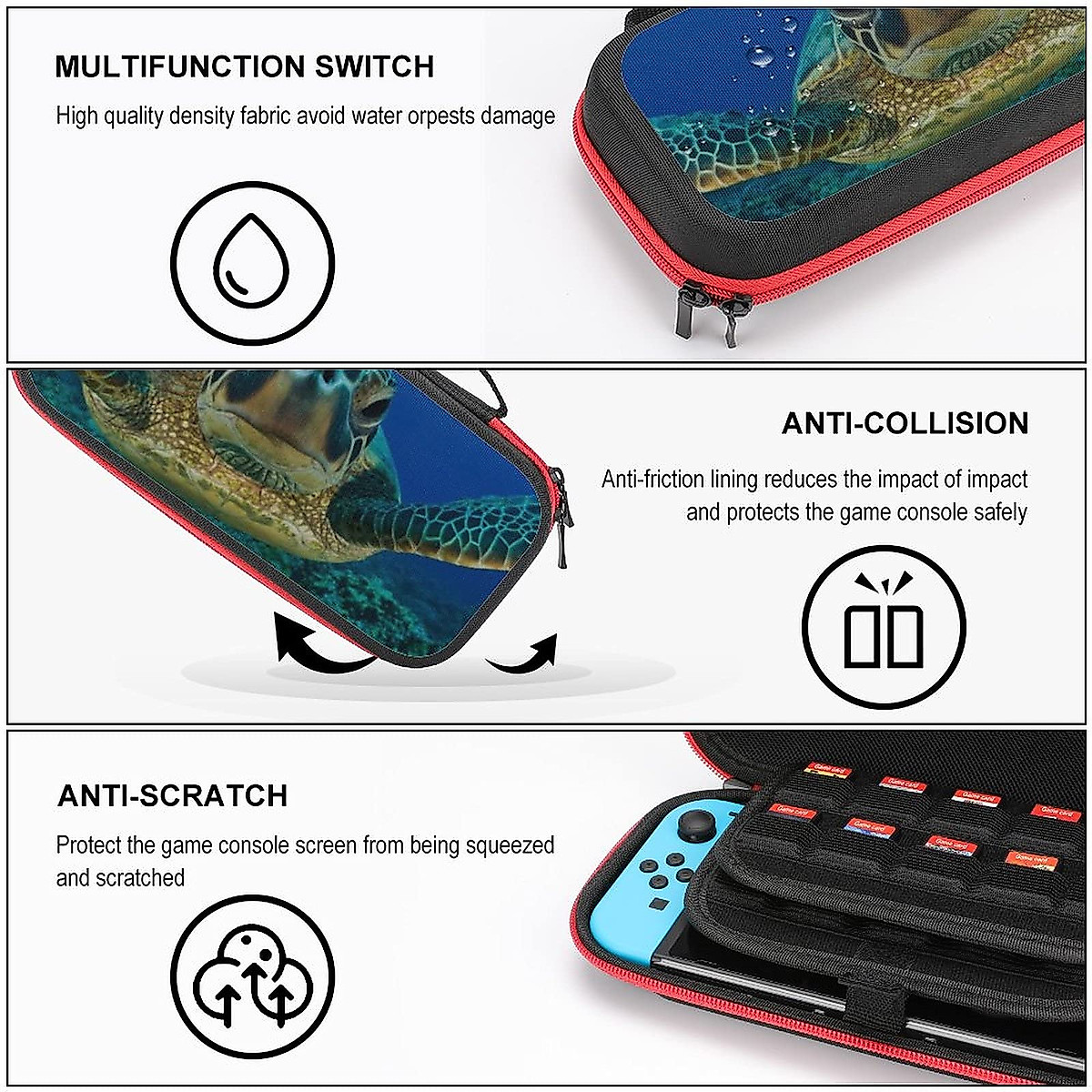 Huge Sea Turtle Travel Carrying Case Game Bag for Nintendo Switch Console Accessories Holds 20 Game Card Bag