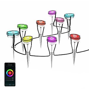 HYDONG Garden Lights Outdoor, 9 LED Bluetooth Control In-Ground Lights, IP65 Waterproof Landscape Lights Pathway Spotlight for Yard Deck Lawn Patio Pathway Walkway (RGB+ Warm White), 2 Pack