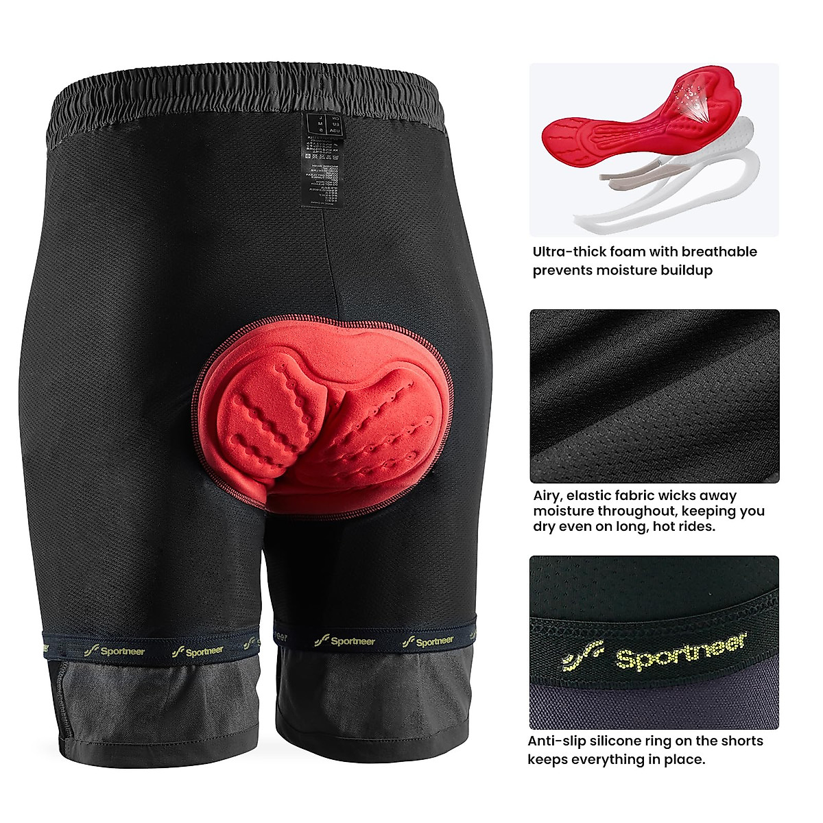 Sportneer Mens Mountain Bike Shorts - 3D Padding MTB Cycling Shorts for Men with Liner and Loose Fit (Large, Black)