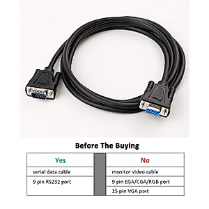 DTech 5ft DB9 RS232 Serial Cable Male to Female Extension Simple Null Modem Cord Cross TX RX Line 2 Pin Crossed for Computer Switch Router Data Communication (5 Feet, Black)