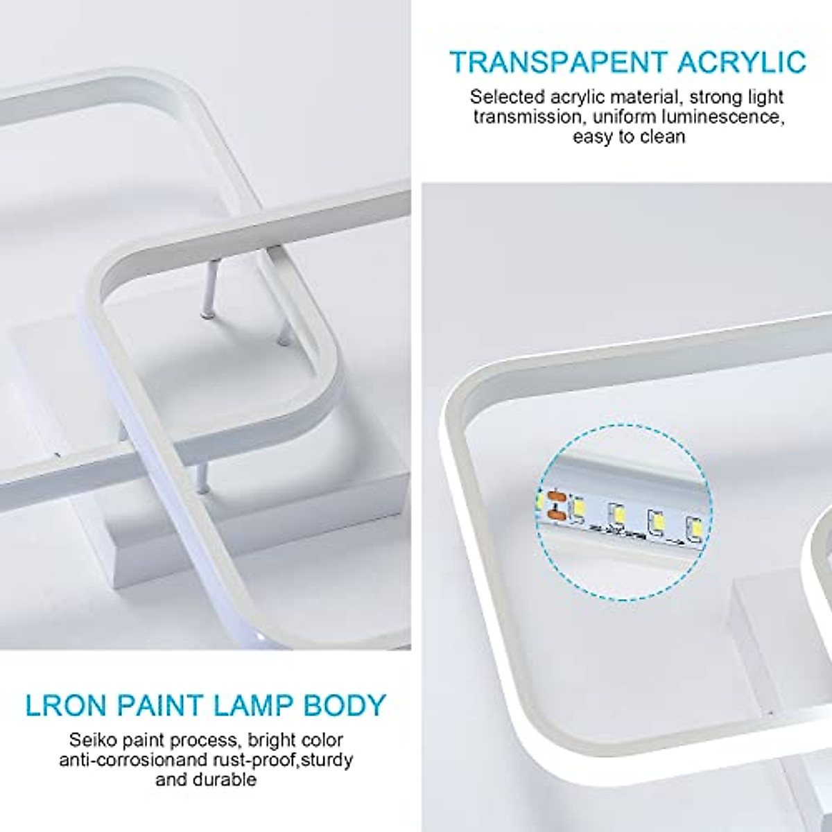 DELIPOP Ceiling Light Fixture, 23 Inch Sqaure Modern LED Ceiling Light, 42W Cold White 6500K Flush Mount Ceiling Light for Hallway Living Room Dinning Room Kitchen and Bedroom Acrylic Ceiling Lamps