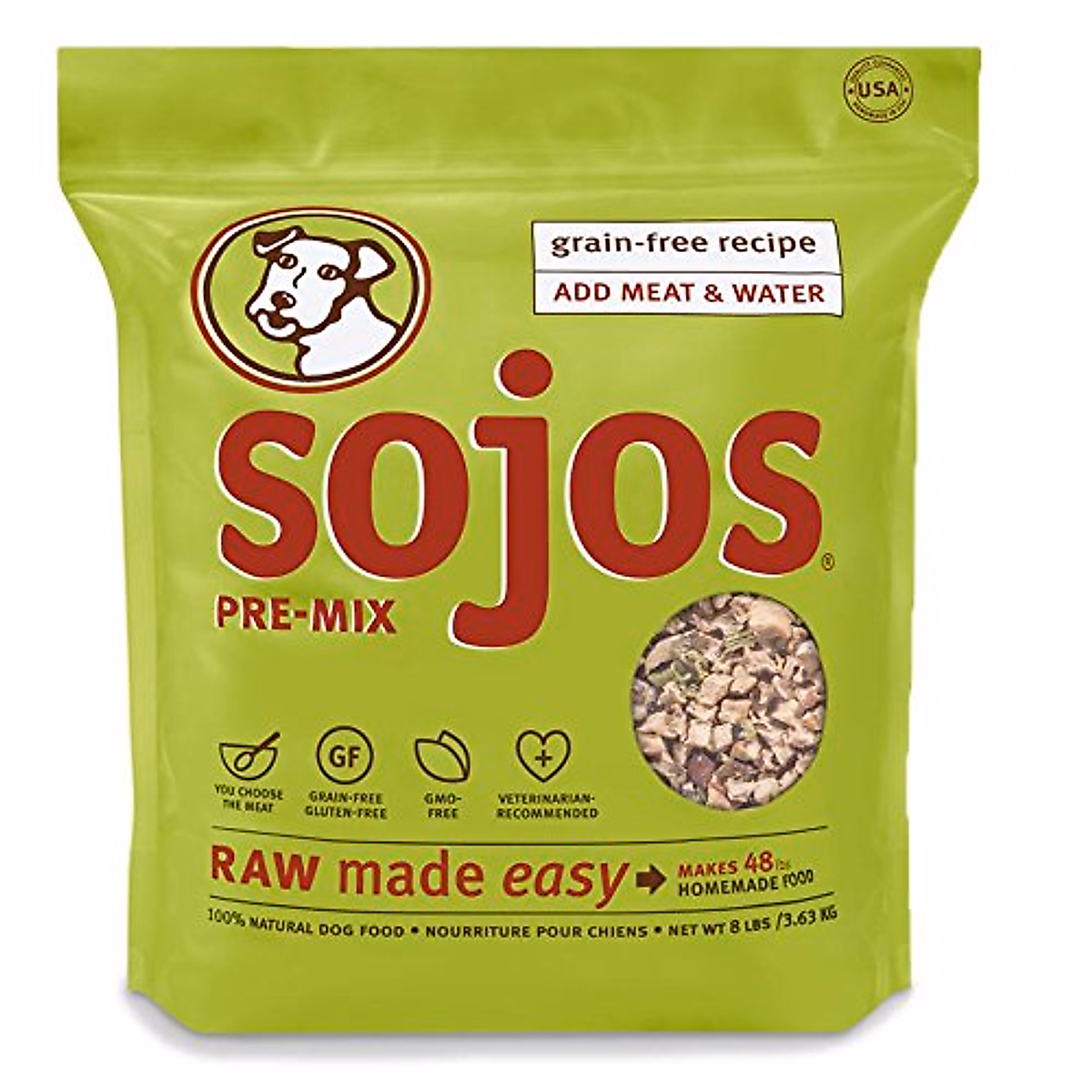 SOJOS Natural Pet Food Pre-Mix Grain Free Freeze-Dried Raw Dry Dog Food Mix, 8 Pound (755709830129)