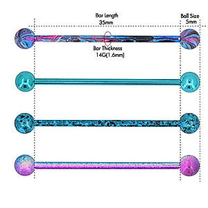 OUFER 4PCS 14G Surgical Steel Paint Swirl Splatter Industrial Barbell Cartilage Earrings 35mm Industrial Piercing Jewelry