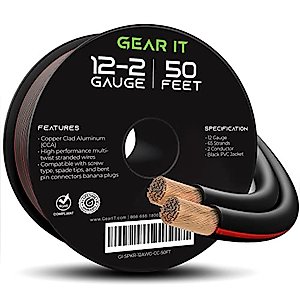 12AWG Speaker Wire, GearIT Pro Series 12 AWG Gauge Speaker Wire Cable (50 Feet / 15.24 Meters) Great Use for Home Theater Speakers and Car Speakers Black