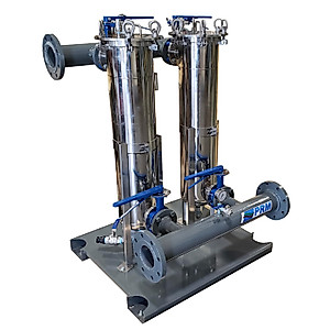 PRM Dual Bag Filter Housing Skid; #2 Size; Bolt Plate Lid; 304 SS; 4" Flange in/Out;150 psi