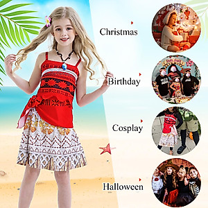 COTRIO Princess Clothes 5t Girls Princess Costume 5/6 Birthday Party Outfit Halloween Princess Dresses Kids Princess 2 Piece Crop Top Skirt Set with Accessories Size 6 (Red)
