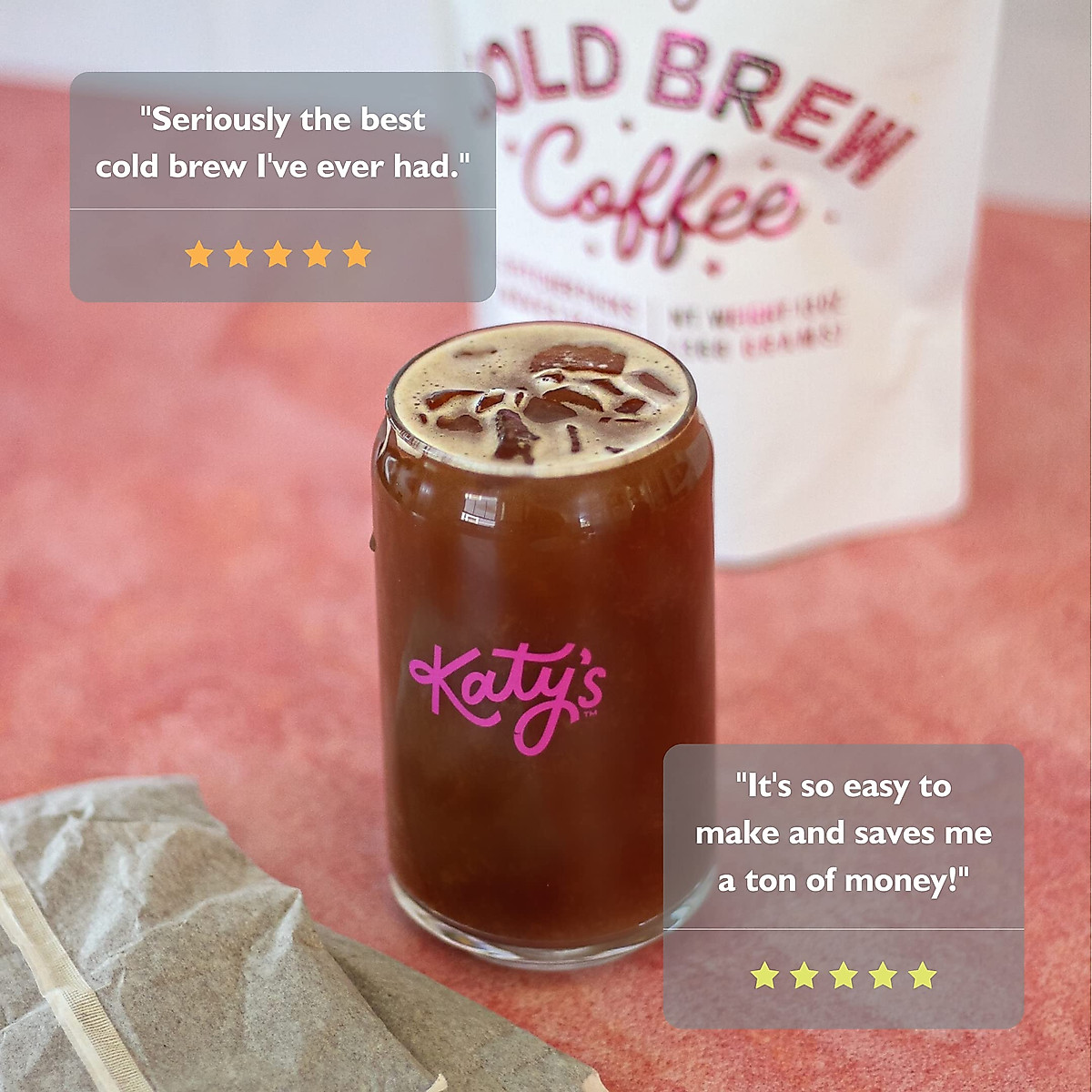 Drink Katy’s Cold Brew Coffee Packs, 6 Large Ready-to-Brew Pitcher Packets, No More Messy Cold Brew, Smooth & Delicious Dark Roast Brazilian Craft Coffee, Proudly Woman-Owned (Makes 32 Servings)