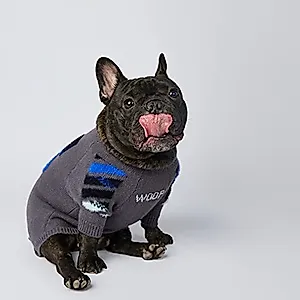 ChoChoCho Woof Knit Dog Sweater, Fashion Design Thermal Knitted Dog Sweaters for Dogs Puppy Small Medium Large, Warm Doggy Sweater Winter Clothes (Blue/Grey, 5XL)