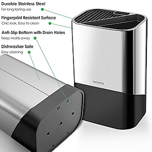 Universal Knife Block without Knives and Utensil Holder for Countertop, Matoyo 2-in-1 Stainless Steel Kitchen Knife Holder for Kitchen Counter, Fingerprint Resistant (Knife/Utensil Holder Silver)