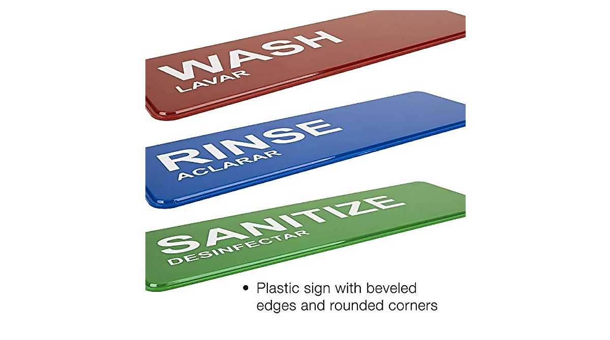 Excello Wash, Rinse, Sanitize Signs - 3 Pack