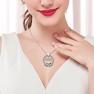 Mom Necklace Personalized Name Necklace for Women with Birthstone Custom Women's Pendant Circle Necklaces with Beads Personalized Gift for Mother Wife Grandma Mother's Day Gift (4 birthstones)