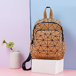 QIANJINGCQ Fashion leather design simple texture stitching geometric student cork rhombus travel large-capacity schoolbag hand-held women's backpack backpack