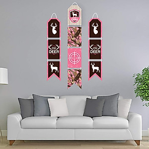 Big Dot of Happiness Pink Gone Hunting - Hanging Vertical Paper Door Banners - Deer Hunting Girl Camo Baby Shower or Birthday Party Wall Decoration Kit - Indoor Door Decor