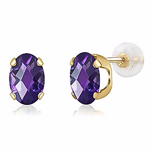 Gem Stone King 14K Yellow or White Gold 8X6MM Oval Gemstone Birthstone Stud Earrings | Oval Gold Earrings For Women